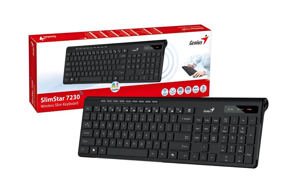 Teclado Genius Inalambrico Slim Start 7230, color negro, 2.4GHZ, Teclas ...