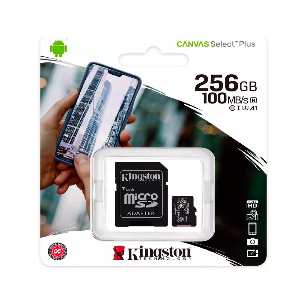 MicroSD 256GB Kingston Canvas Select Plus, A1, clase 10, con Adaptador ...